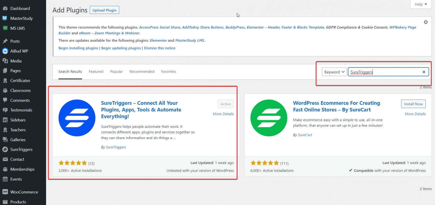 SureTriggers Addon in MasterStudy LMS Plugin