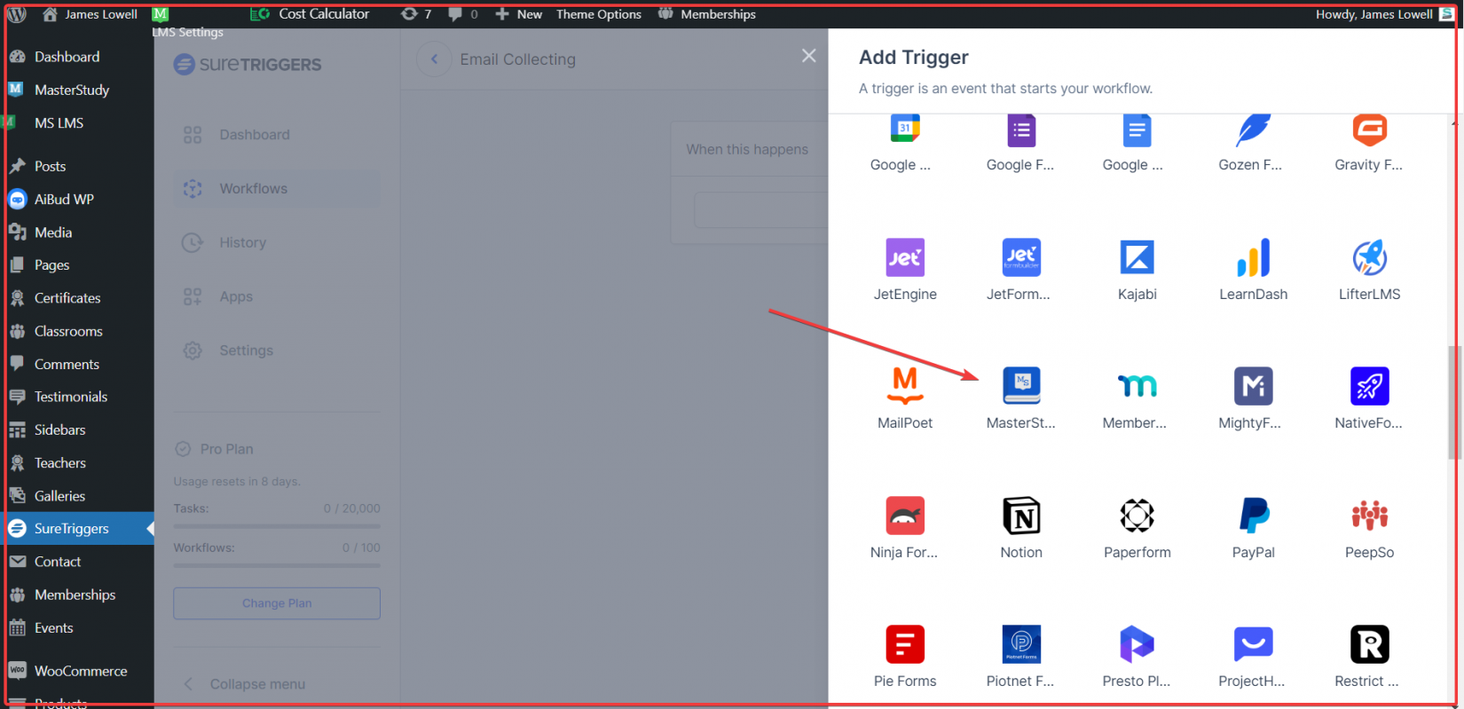 SureTriggers Addon in MasterStudy LMS Plugin