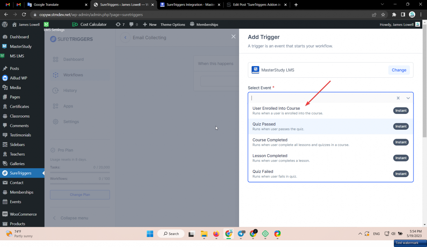 SureTriggers Addon in MasterStudy LMS Plugin